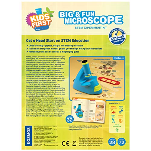 Kids First Big & Fun Microscope Science Experiment Kit | Easy-to-Use Kids Microscope | Ages 4-6 | STEM Experiment Guide and Full-Color User Manual | 72 Images | Extra-wide Eyepiec with Light-up Stage