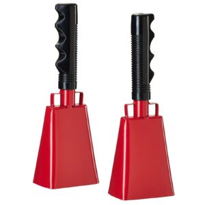 blue panda 2 pack 9-inch cowbells for sporting events, percussion noise makers with handle for football games, stadiums (red) - cow bells noise makers - cowbell with handle - sports cow bell