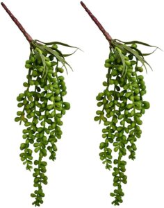 huianer artificial succulent plants, 13.4" fake hanging string of pearls simulation greenery plants for christmas wall home kitchen office garden wedding decor, pack of 2