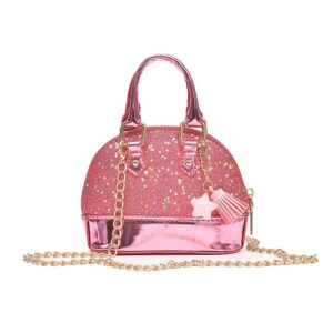 dukars little girls' sequins handbags princess crossbody bag mini satchel gifts for girls toddler kids (pink)