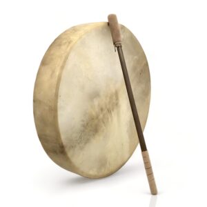 gmp traditional frame drum/bodhran with handle, 15" diameter | natural goatskin head, comes with wood and leather mallet