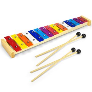 celemoon 15 tone natural wooden xylophone for kids toddler with multi-colored metal bars, music instrument for preschool educational learning toys for children boys girls