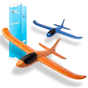 watinc 2pcs 13.5inch airplane, manual throwing, fun, challenging, outdoor sports toy, model foam airplane, blue & orange airplane (wt-airplane 2pcs)