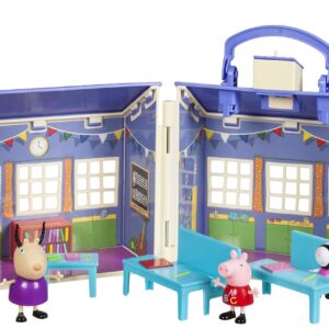 Peppa Pig School Playset, 9 Pieces - Includes Foldable School House Case, 3 Character Figures & Classroom Accessories - Back to School Toy Gift for Kids - Age 3+