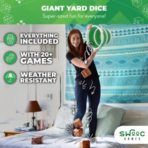 SWOOC Games - Yardzee, Farkle & 20+ Giant Dice Games - Yard Dice (All Weather) w/Bucket, Scorecards & Marker - Giant Outdoor Games - Giant Yard Games for Adults - Big Dice Jumbo Dice - Large Dice