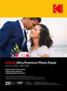 kodak ultra premium photo paper 4 x 6 glossy, (not for dock printers) 20 count 74 lb - 280 g/m (41150-8777757) not compatible with kodak dock printers.