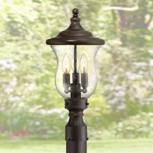 carriage traditional outdoor post light fixture led bronze 19" clear seedy glass decor exterior house porch patio outside deck garage yard garden driveway home lawn walkway - franklin iron works