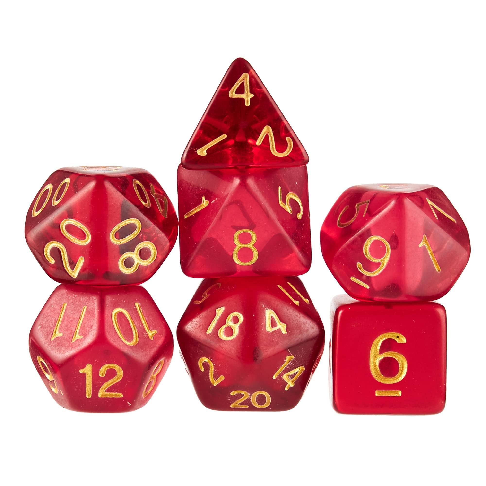 Wiz Dice Blood Lust Set of 7 Polyhedral Dice, Translucent Dark Crimson Red Tabletop RPG Dice with Clear Display Box