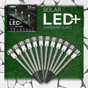 outdoor solar lights landscape lighting: deluxe 12 pack stainless steel solar powered led patio lights - outside pathway deck garden or home security driveway & backyard path light for lawn or walkway