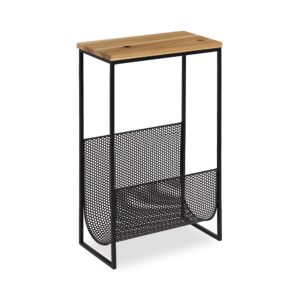 kate and laurel galen accent side table and magazine rack with natural wood top and black metal base