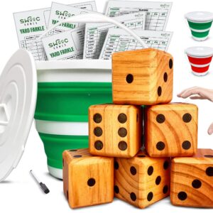 SWOOC Games - Yardzee, Farkle & 20+ Giant Dice Games - Yard Dice (All Weather) w/Bucket, Scorecards & Marker - Giant Outdoor Games - Giant Yard Games for Adults - Big Dice Jumbo Dice - Large Dice