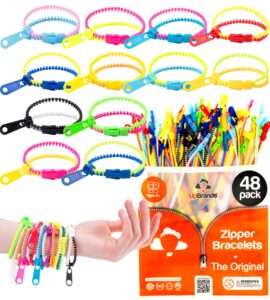 upbrands 48 fidget toys friendship zipper bracelets 7 ½”, party favors for kids, sensory bulk set neon colors, kit for valentines, birthday, goodie bag, easter egg basket stuffers, pinata fillers