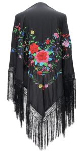 la senorita spanish flamenco dance shawl black with various colored flowers fringes black size l