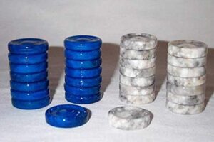 quality stone backgammon pieces, replacement backgammon chips or checkers - blue and gray, 1.25 inch