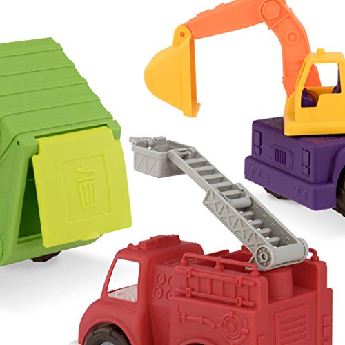 Battat- Wonder Wheels- 3-Piece Toy Truck Set – Fire Truck, Recyling Truck, Excavator Truck – Toy Emergency Vehicles- Recyclable Materials – 1 year +