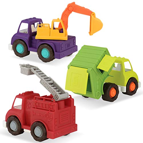 Battat- Wonder Wheels- 3-Piece Toy Truck Set – Fire Truck, Recyling Truck, Excavator Truck – Toy Emergency Vehicles- Recyclable Materials – 1 year +