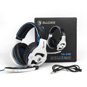 SADES SA810 Gaming Headset Stereo Surround Sound Headphones Volume Control Bass Gaming Headphones with Noise Isolating Microphone for Xbox One PS4 PC Laptop Mac(White and Blue)