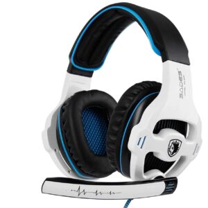 sades sa810 gaming headset stereo surround sound headphones volume control bass gaming headphones with noise isolating microphone for xbox one ps4 pc laptop mac(white and blue)