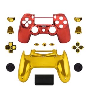 wps chrome controller case collection full housing shell + full buttons for ps4 playstation slim pro (jdm-040) controller (chrome red & gold)