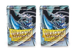 dragon shield bundle: 2 packs of 60 count japanese size mini matte card sleeves - matte clear