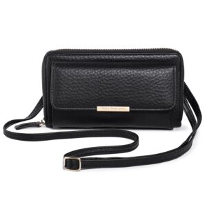 katloo leather crossbody cell phone purse for women, small crossbody bags ladies clutch wallet shoulder handbag with credit card slot adjustable strap (black)