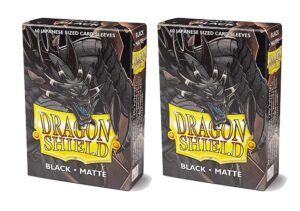 dragon shield bundle: 2 packs of 60 count japanese size mini matte card sleeves - matte black