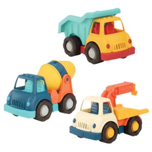 battat- wonder wheels- 3-piece toy truck set – dump truck, tow truck, cement truck – toy construction vehicles- recyclable materials – 1 year +