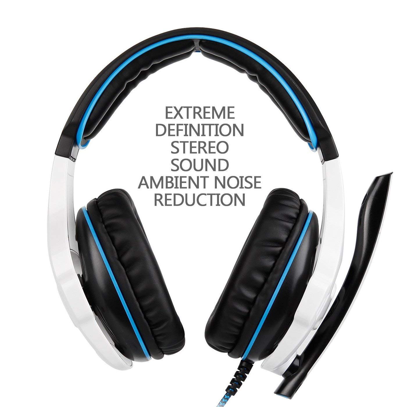 SADES SA810 Gaming Headset Stereo Surround Sound Headphones Volume Control Bass Gaming Headphones with Noise Isolating Microphone for Xbox One PS4 PC Laptop Mac(White and Blue)