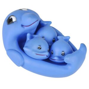 artcreativity floating dolphin bath play set - 4 piece fun water bathtub toys for kids - non toxic playing kit for tub, pool, beach - great gift idea for boys, girls, toddlers, babies - blue