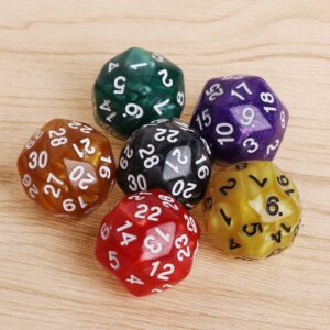 OTGO 6pcs/Set 32mm 30 Sides Acrylic Polyhedral Dice Set