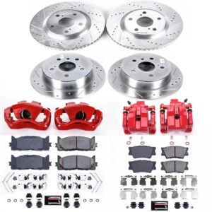 Power Stop KC6480 Z23 Evolution Front and Rear Caliper Kit-Drilled/Slotted Rotors, Carbon Ceramic Brake Pads & Calipers For Lexus ES300h, Lexus ES350, Toyota Avalon, Toyota Camry [Model Specific]