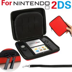 GPCT Nintendo 2DS Hard Shell EVA Carry Case Cover Bag. Protects Against Bumps/Drops/Dust/Dirt/Scratches. Protective Travel Storage Cover Pouch W/ 8 Game Holders, Double Zipper Zip Pocket- Red