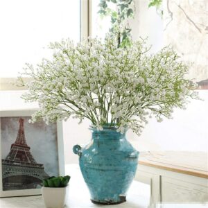 botius artificial flowers 9pcs 21" baby breath/gypsophila fake silk plants wedding party decoration real touch flowers diy home garden, white