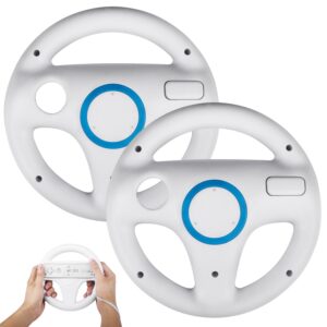 2pack mario kart steering wheels compatible for nintendo wii remote, techken mario kart racing wheel compatible with nintendo wii, mario kart, tank, more wii or wii u racing games