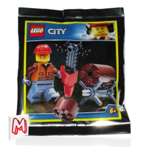 LEGO City MiniFigure - Forester Lumberjack Tree Trimmer (with Chainsaw and Tree Log)