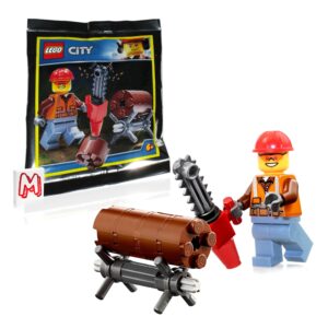 lego city minifigure - forester lumberjack tree trimmer (with chainsaw and tree log)