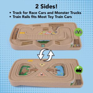 Simplay3 Portable Carry and Go Kids Race Track Toy Car Train Table, 2-sided No Assembly for Children 3 4 5 6 7 Years Old Boys Girls, Made in USA