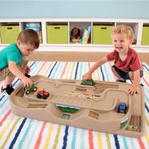 Simplay3 Portable Carry and Go Kids Race Track Toy Car Train Table, 2-sided No Assembly for Children 3 4 5 6 7 Years Old Boys Girls, Made in USA