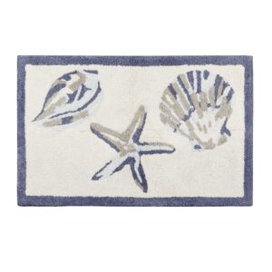 madison park bayside 100% cotton tufted non-slip absorbent ultra soft seashells beach style bath mat bathroom rugs, 21x34" inches, blue, 1 piece