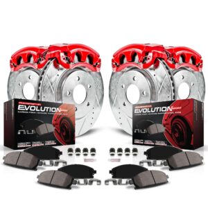 power stop kc6480 z23 evolution front and rear caliper kit-drilled/slotted rotors, carbon ceramic brake pads & calipers for lexus es300h, lexus es350, toyota avalon, toyota camry [model specific]