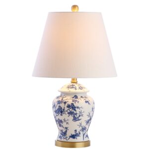 jonathan y jyl3005a penelope 22" chinoiserie led table classic cottage bedside desk nightstand lamp for bedroom living room office college bookcase led bulb included, blue/white