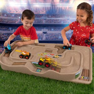 Simplay3 Portable Carry and Go Kids Race Track Toy Car Train Table, 2-sided No Assembly for Children 3 4 5 6 7 Years Old Boys Girls, Made in USA