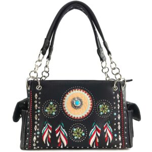 justin west tribal dream catcher feather embroidery ccw concealed carry handbag (tan handbag only)