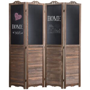 mygift 4 panel rustic dark brown wood folding room divider decorative semi private screen with chalkboard panels and two way hinges