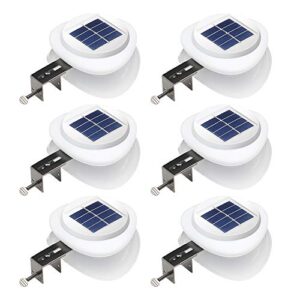 dbf outdoor solar gutter lights【upgraded version】 solar fence post lights wall mount decorative deck lighting auto on/off solar landscape lights for eaves yard garden highlight gate (pack of 6)