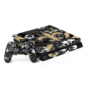 skinit decal gaming skin compatible with ps4 slim bundle - officially licensed nfl new orleans saints tropical print design