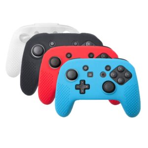 soft silicone studded particle thicker skin cover for nintendo switch pro controller (black and white)