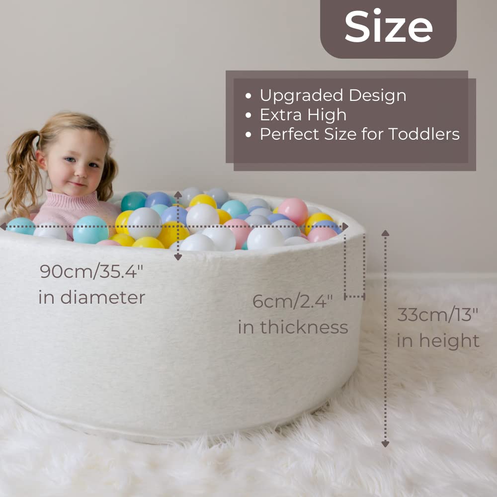 Wonder Space Deluxe Kids Round Ball Pit, Premium Handmade Kiddie Balls Pool, Soft Indoor Outdoor Nursery Baby Playpen, Ideal Gift Play Toy for Children Toddler Infant Boys and Girls (Light Grey)