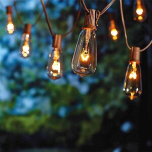 20ft edison outdoor string lights with 22 clear edison bulbs, st40 vintage edison bulbs string lights, 7w christmas hanging backyard porch balcony party decoration lights, e17/c9 socket base, brown