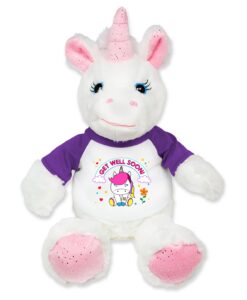 flutter hut get well soon unicorn plush pink sparkles message t-shirt purple sleeves 8 inches